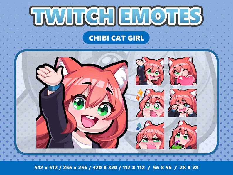 6x Kawaii Chibi Cat Girl Emote Twitch Discord Youtube Streamer Sticker ...