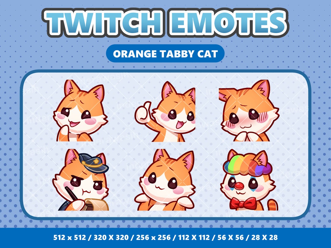Orange Tabby Cat Kawaii Emotes Pack 6 - Twitch | Discord | Youtube ...