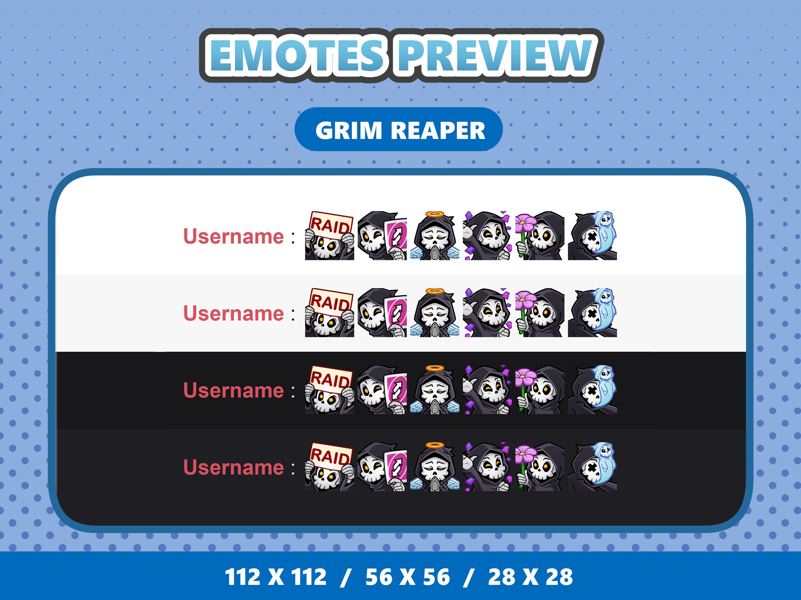 Grim Reaper Kawaii Emotes Pack 4 Twitch Discord Youtube - Etsy