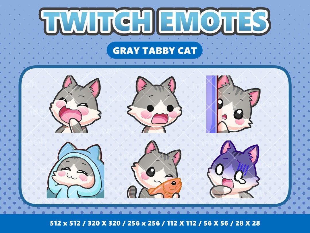Gray Tabby Cat Kawaii Emotes Pack 2 - Twitch | Discord | Youtube ...