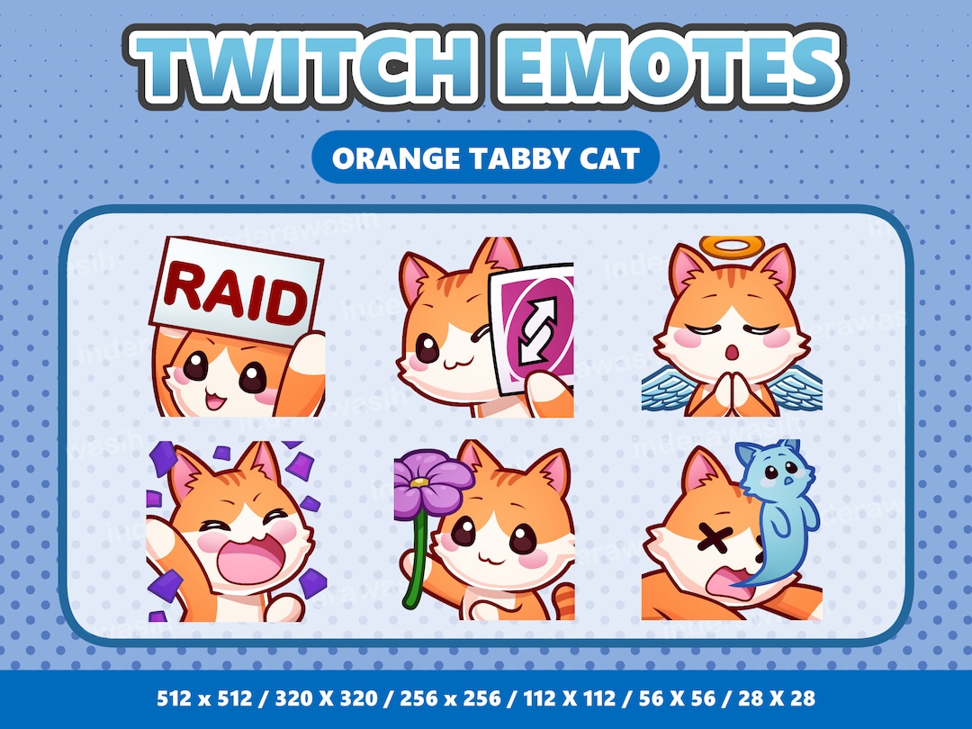 Orange Tabby Cat Kawaii Emotes Pack 4 Twitch Discord Youtube Streamer ...