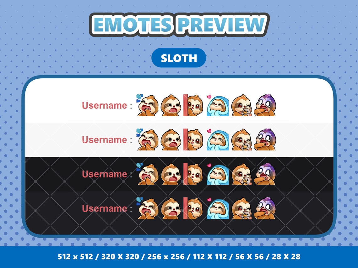 Little Sloth Kawaii Emotes Pack 2 Twitch Discord Youtube Streamer Cute ...