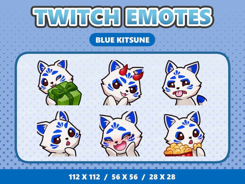 Blue Kitsune Kawaii Emotes Pack 5 Twitch Discord Youtube - Etsy