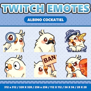 Albino Cockatiel Bird Kawaii Emotes Pack 8 - Twitch | Discord | Youtube ...