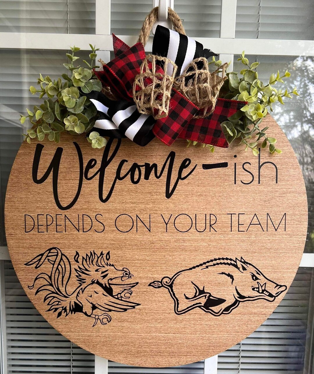 Stained Welcome-ish Depends on Your Team Round Door Sign - Etsy
