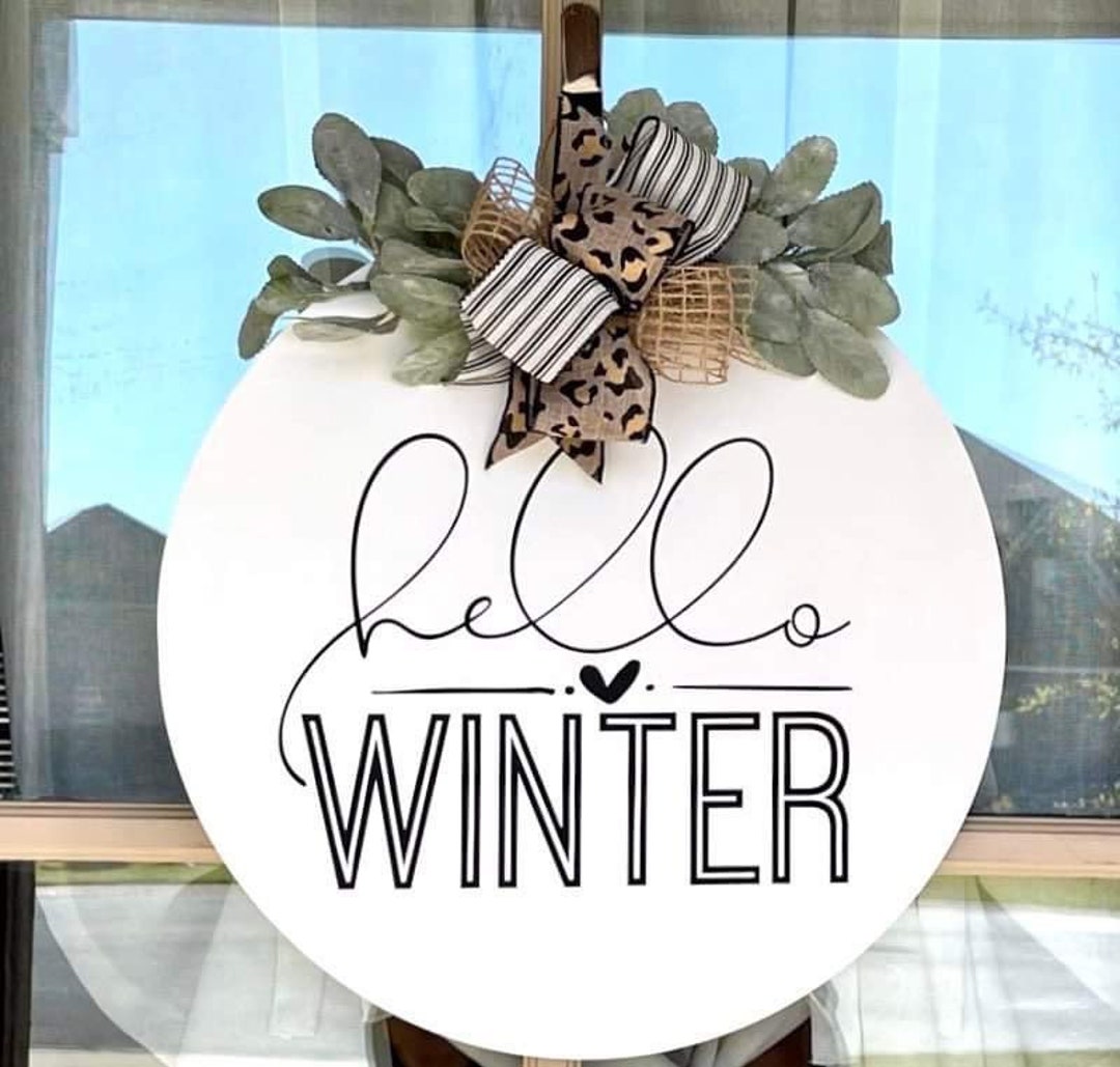 Hello Winter Round Door Sign Christmas Wreath Holiday - Etsy