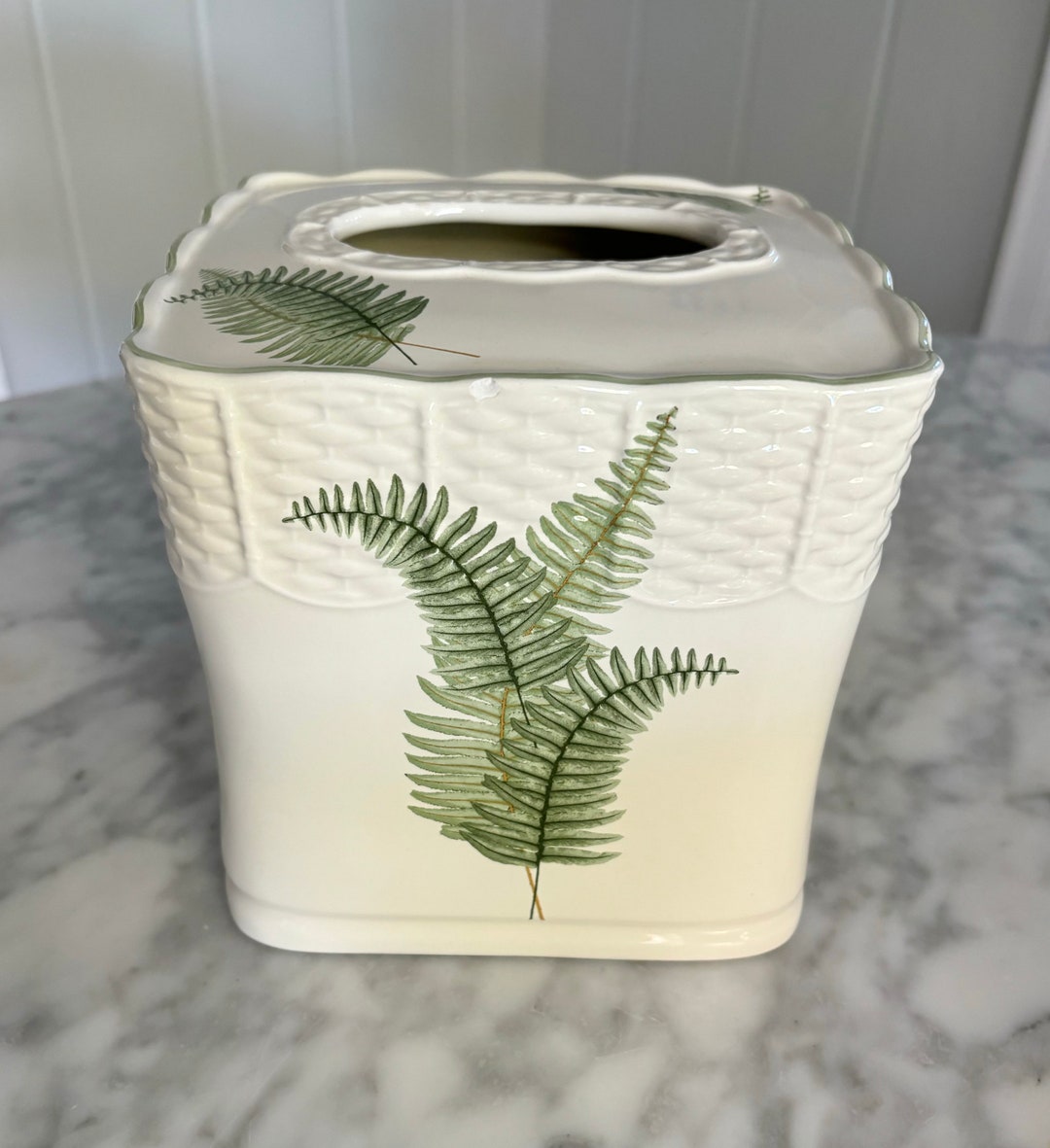 Ferns and Basketweave Design Porcelain Tissue Box Cover - Etsy