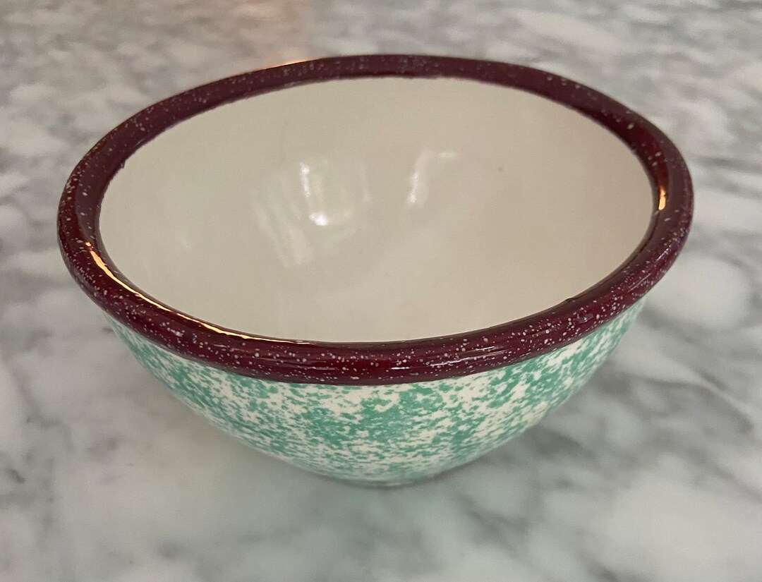 Solid Med-small Bowl / Aqua Blue and White Splatter-sponge Paint With ...