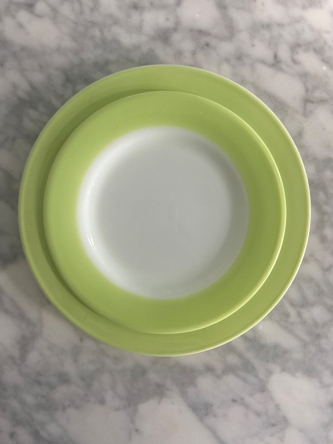 Vintage Pyrex Lime Green Glass Plates - 1 Dinner, 1 Salad - Made in USA ...