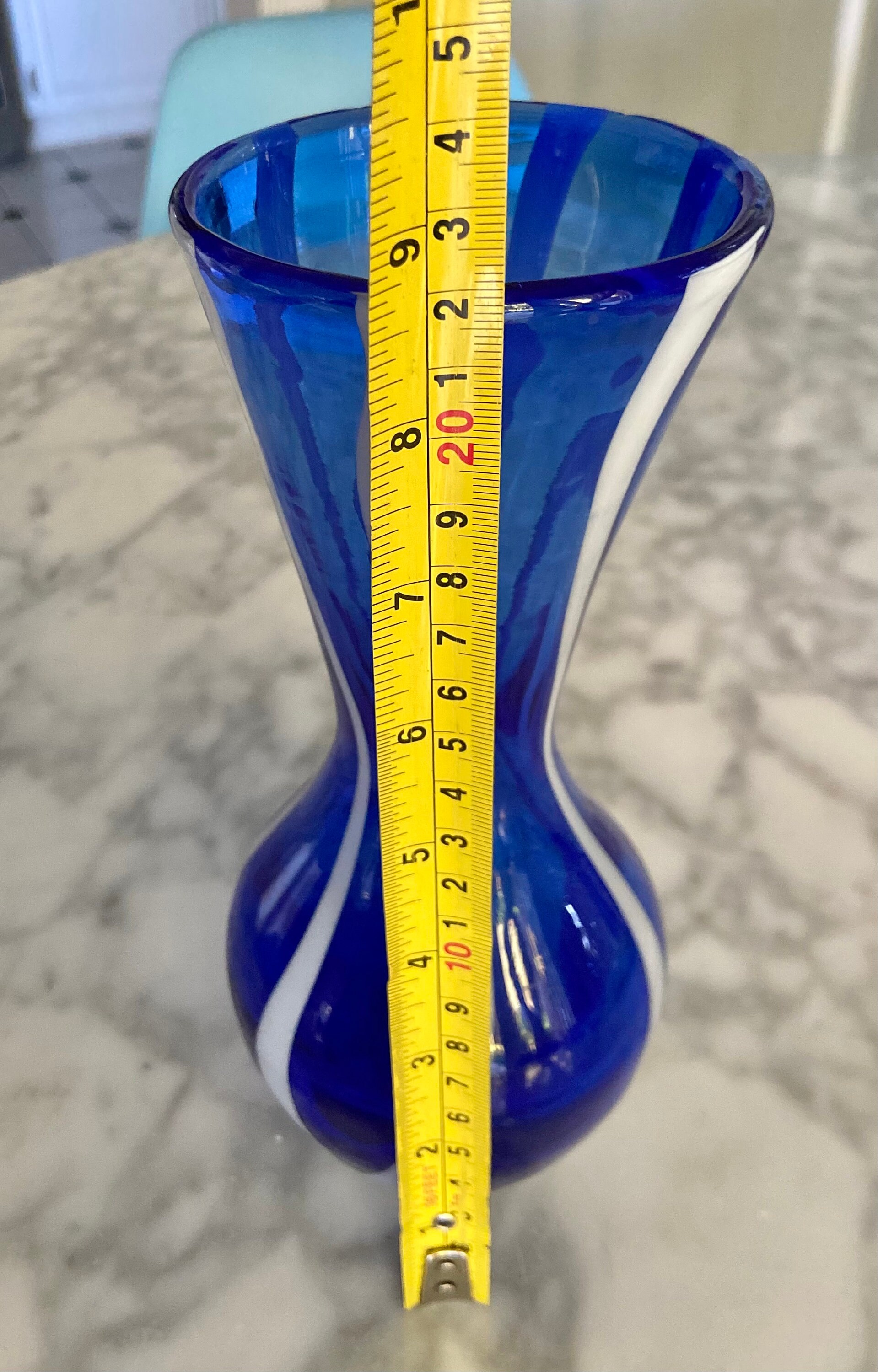 Blue Glass Vase With White Swirls - Etsy