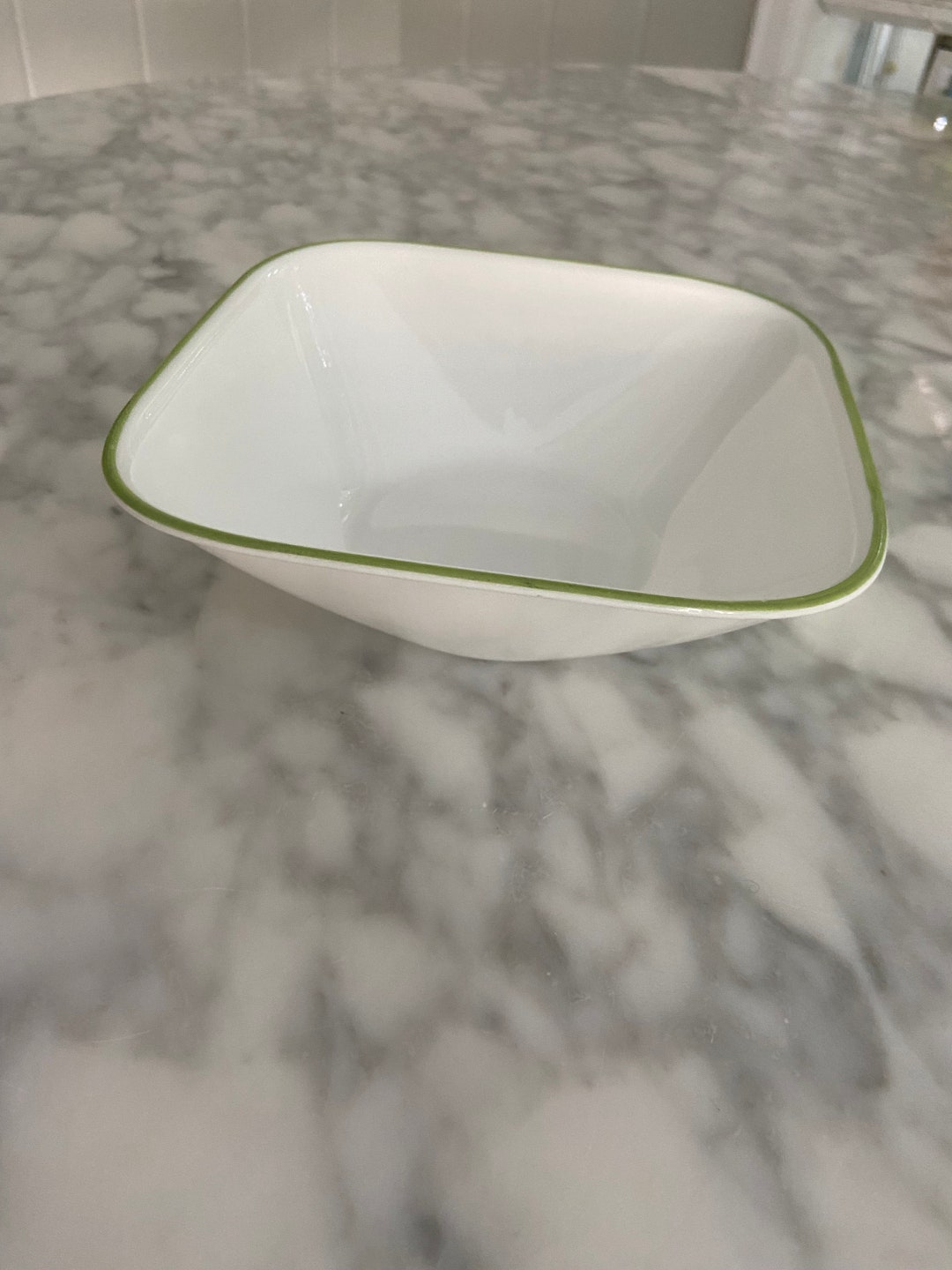 Corelle Bamboo Leaf Square Cereal Bowl White With Green Rim - Etsy