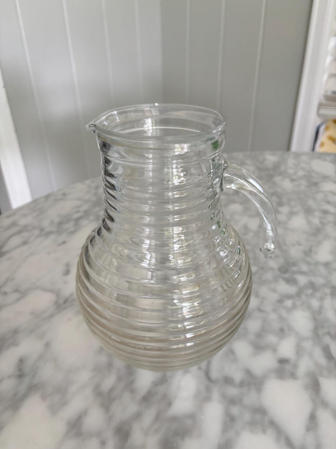 Vintage Italian Beehive Pitcher - Ribbed With Distinctive Open Handle ...
