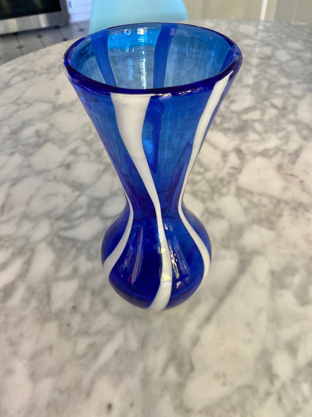 Blue Glass Vase With White Swirls - Etsy