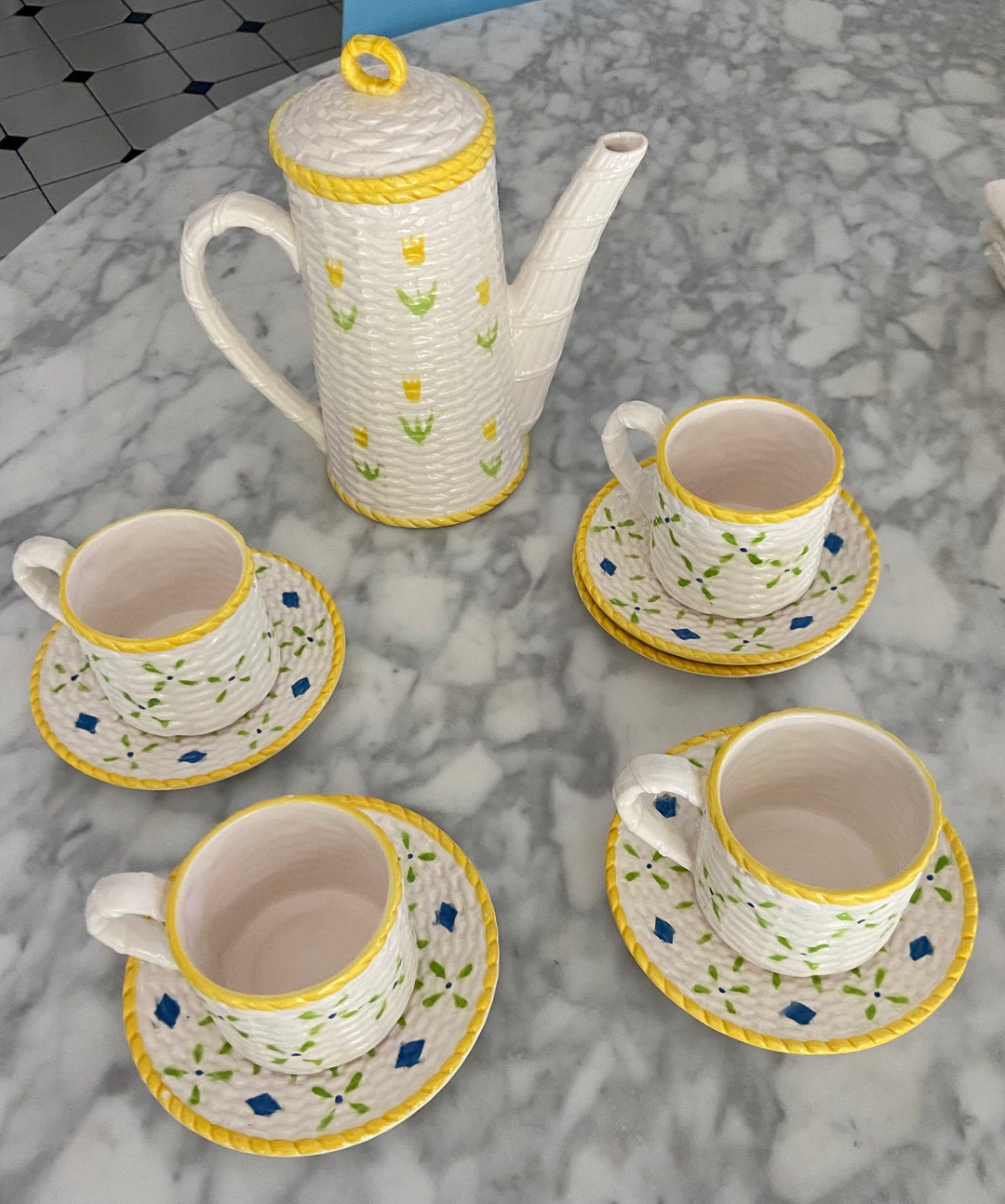 Vintage Tea Set Schmid Design Folio - Hand Painted / Yellow Tulips ...