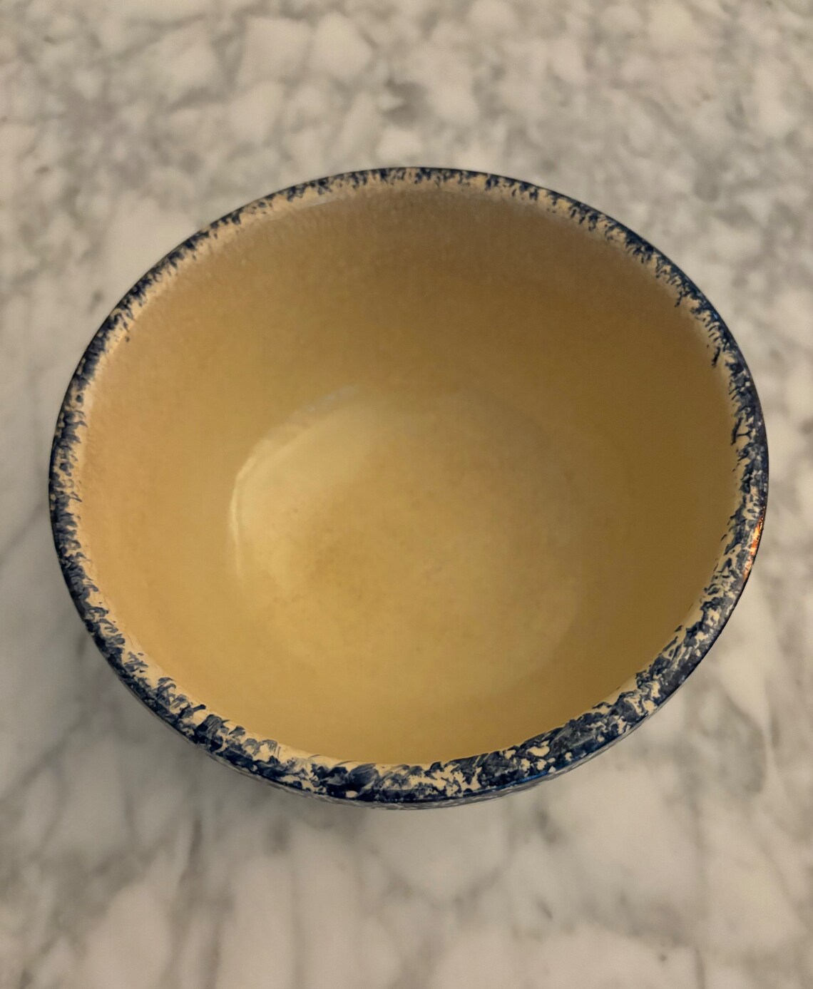 Vintage Bowl With Blue Sponge Glaze and Red Heart / Heavy Stoneware ...