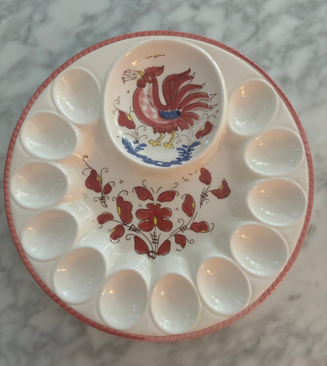 Vintage Deviled Egg Platter by Embassy Quality Products With Red ...