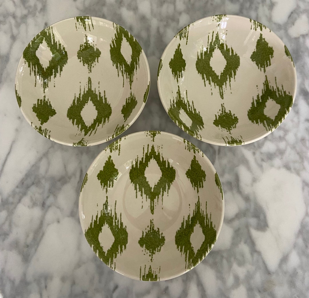 3 Ikat Lime Green Bowls by Andrew Tanner - Discontinued Line - Etsy