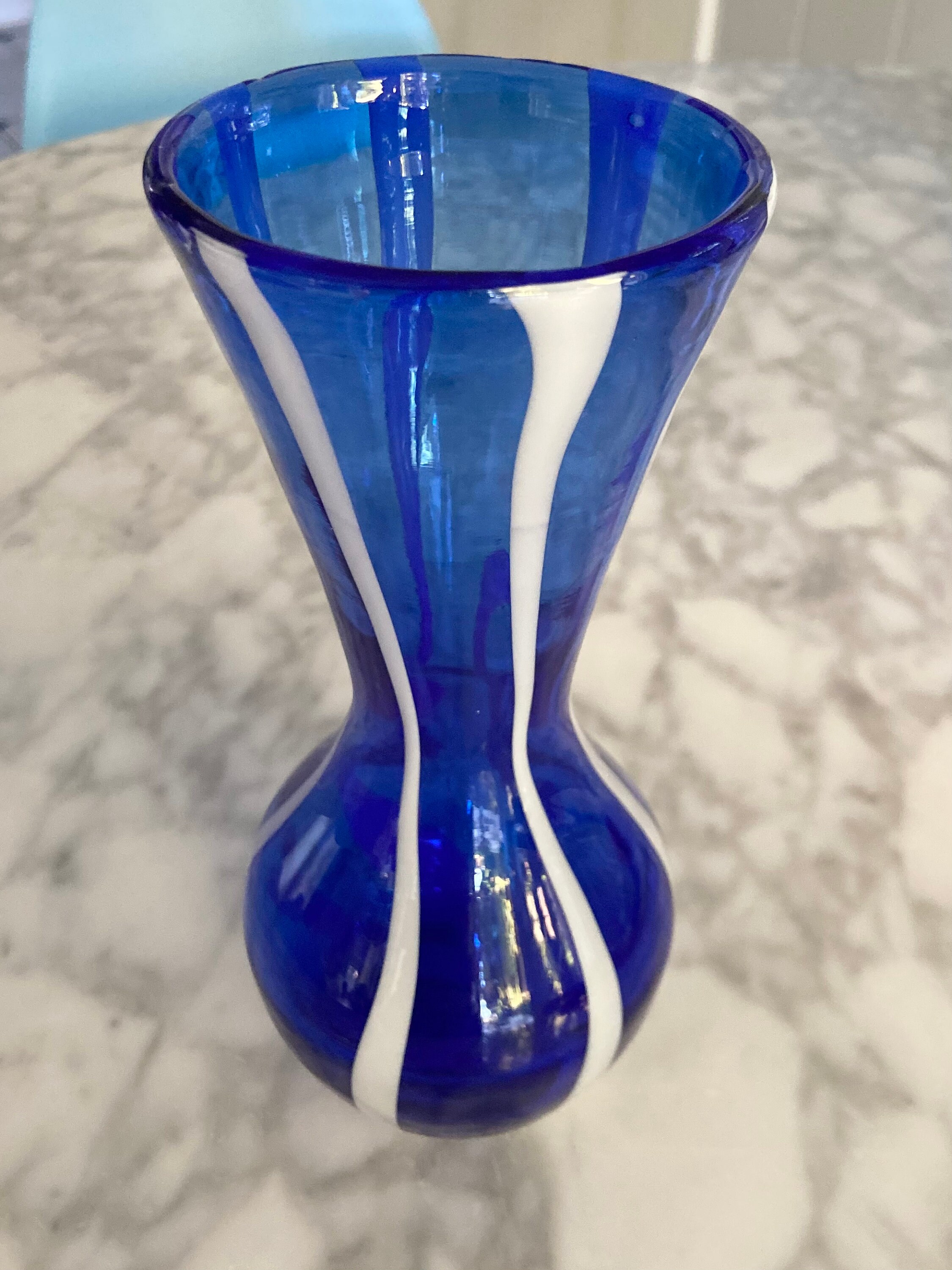 Blue Glass Vase With White Swirls - Etsy