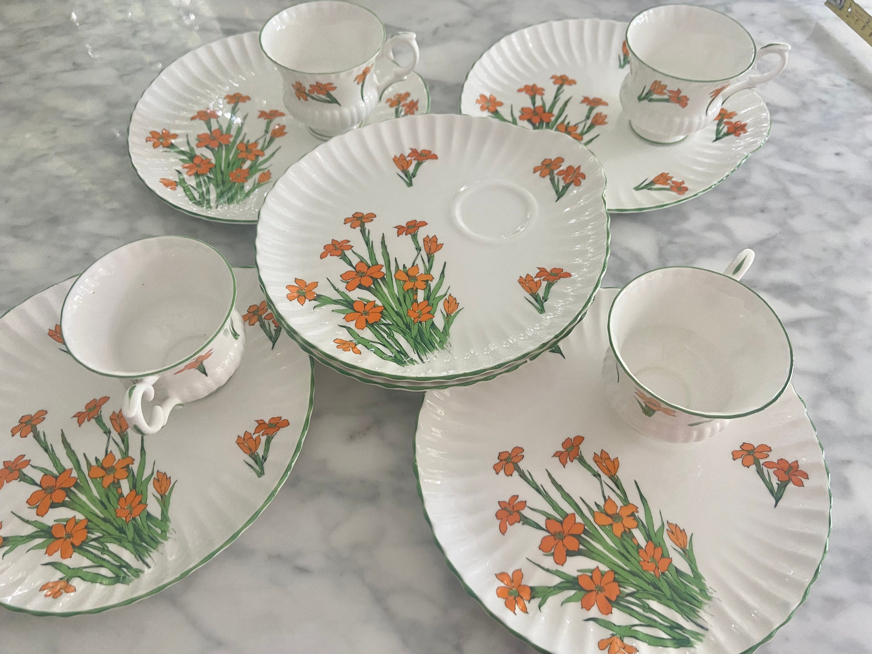 Vintage Set of Tea Cups and Snack Plates Devon Design Crown ...