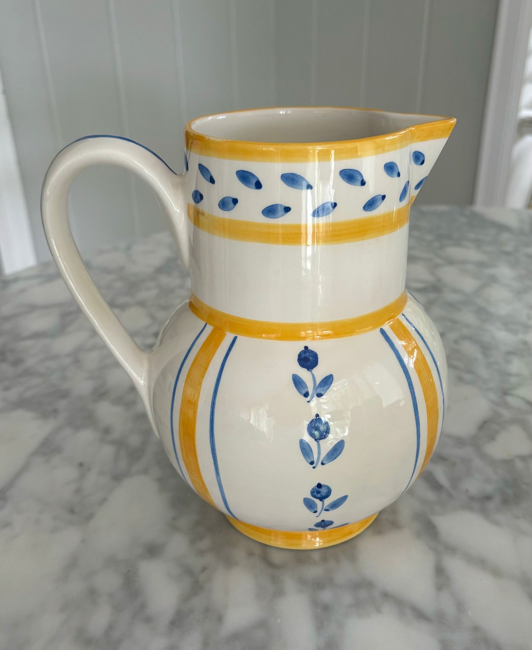 Large Beautiful Yellow & Blue Ceramic Pitcher - Made in Portugal - Etsy