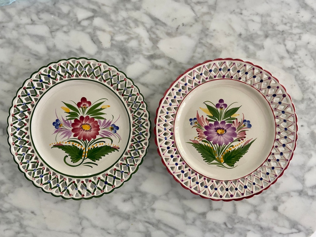 Two Portuguese Ceramic Plates RCCL Hand Painted Flower and Reticulated ...