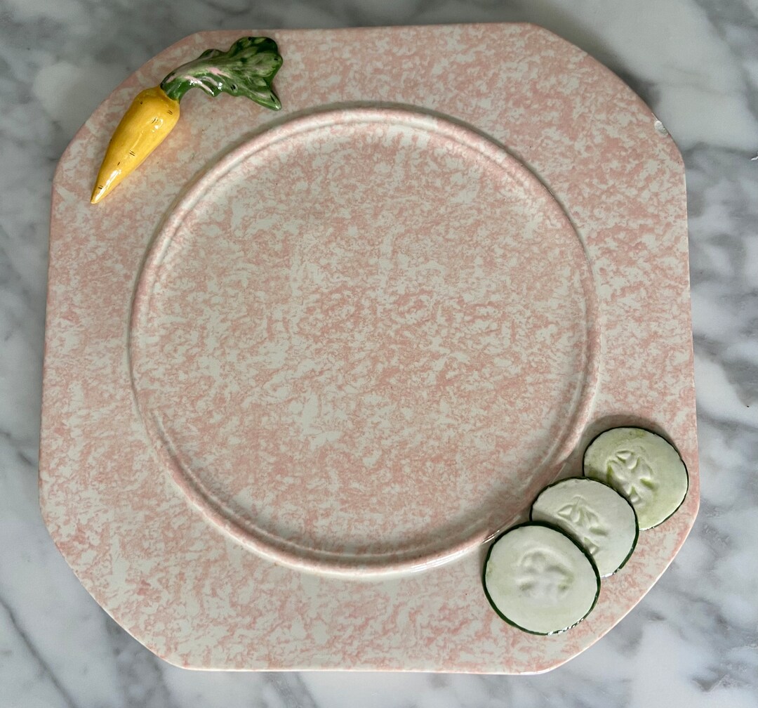 The Mane Lion Sponge Glaze Pink Platter With Cucumbers and Carrot ...