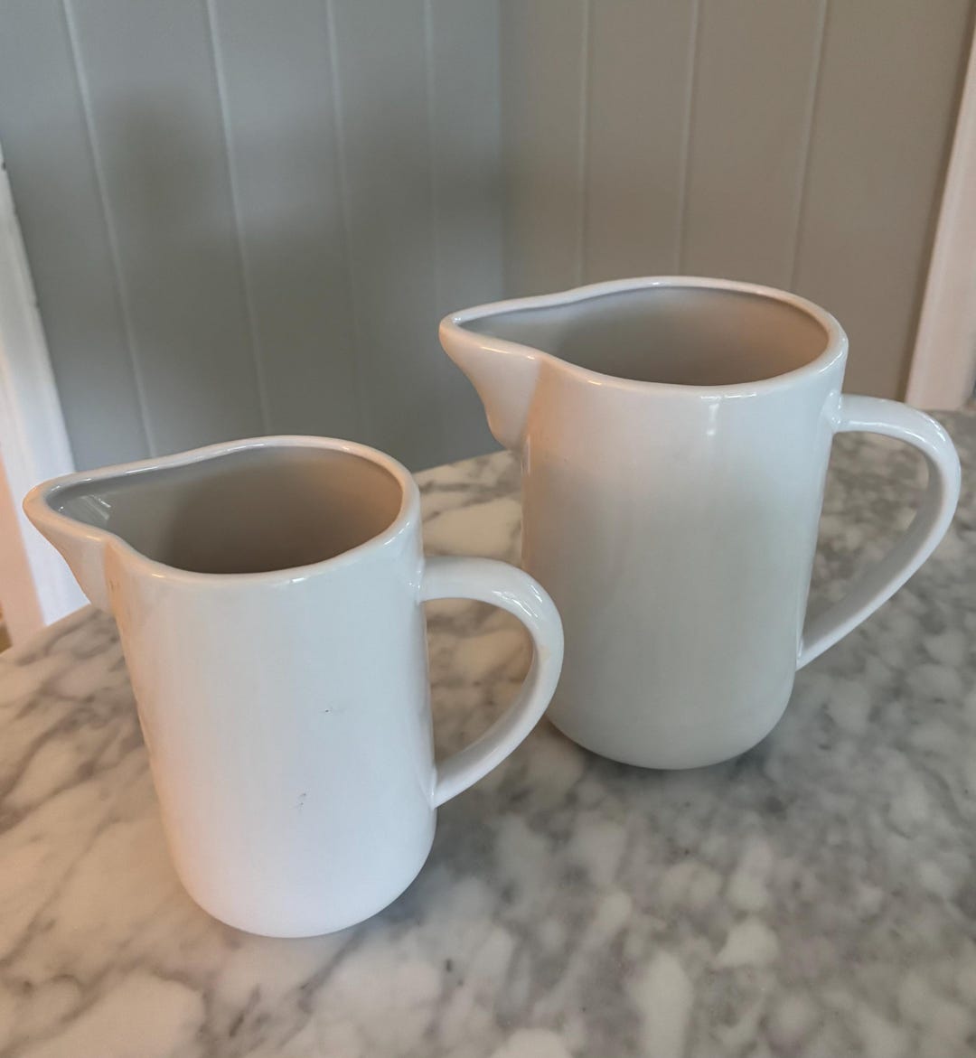 2 Vintage Minimalist White Pitchers - Both Medium Size 7” and 6” Tall ...