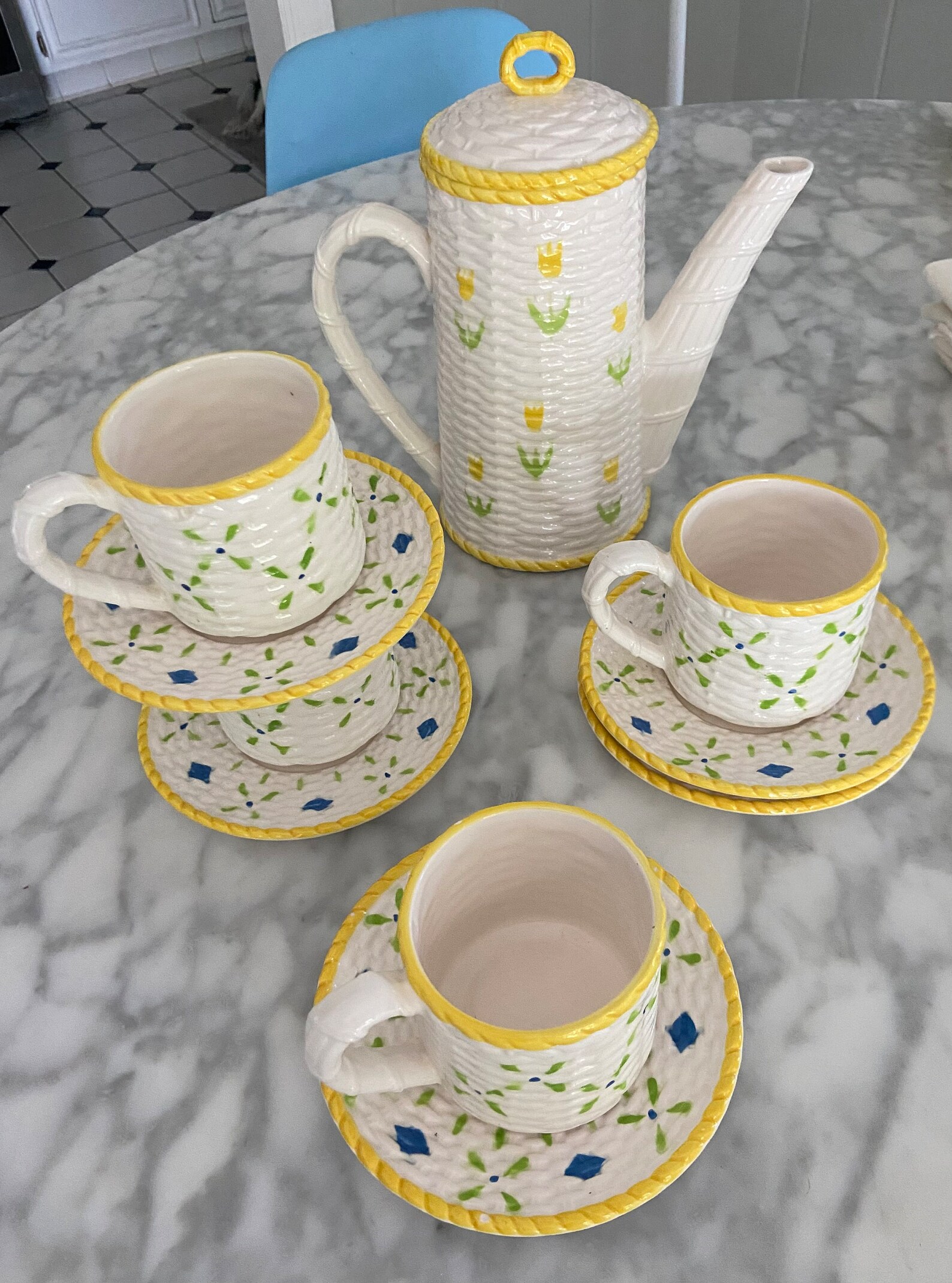 Vintage Tea Set Schmid Design Folio - Hand Painted / Yellow Tulips ...