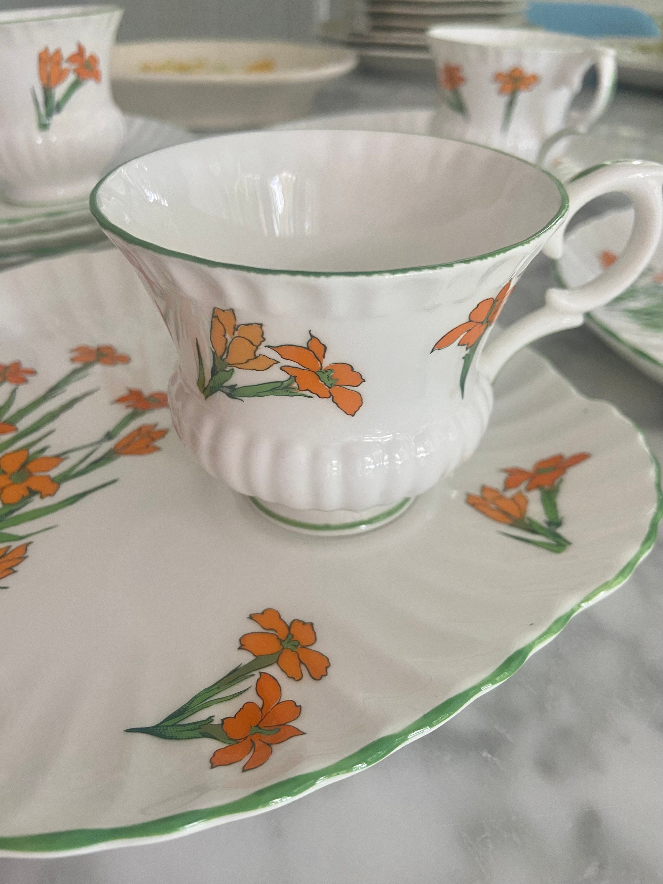 Vintage Set of Tea Cups and Snack Plates Devon Design Crown ...