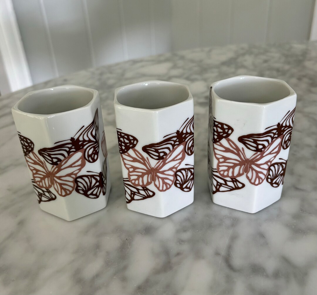 MCM Sato Gordon Collection Tea Cups With Butterflies - Set of 3 ...