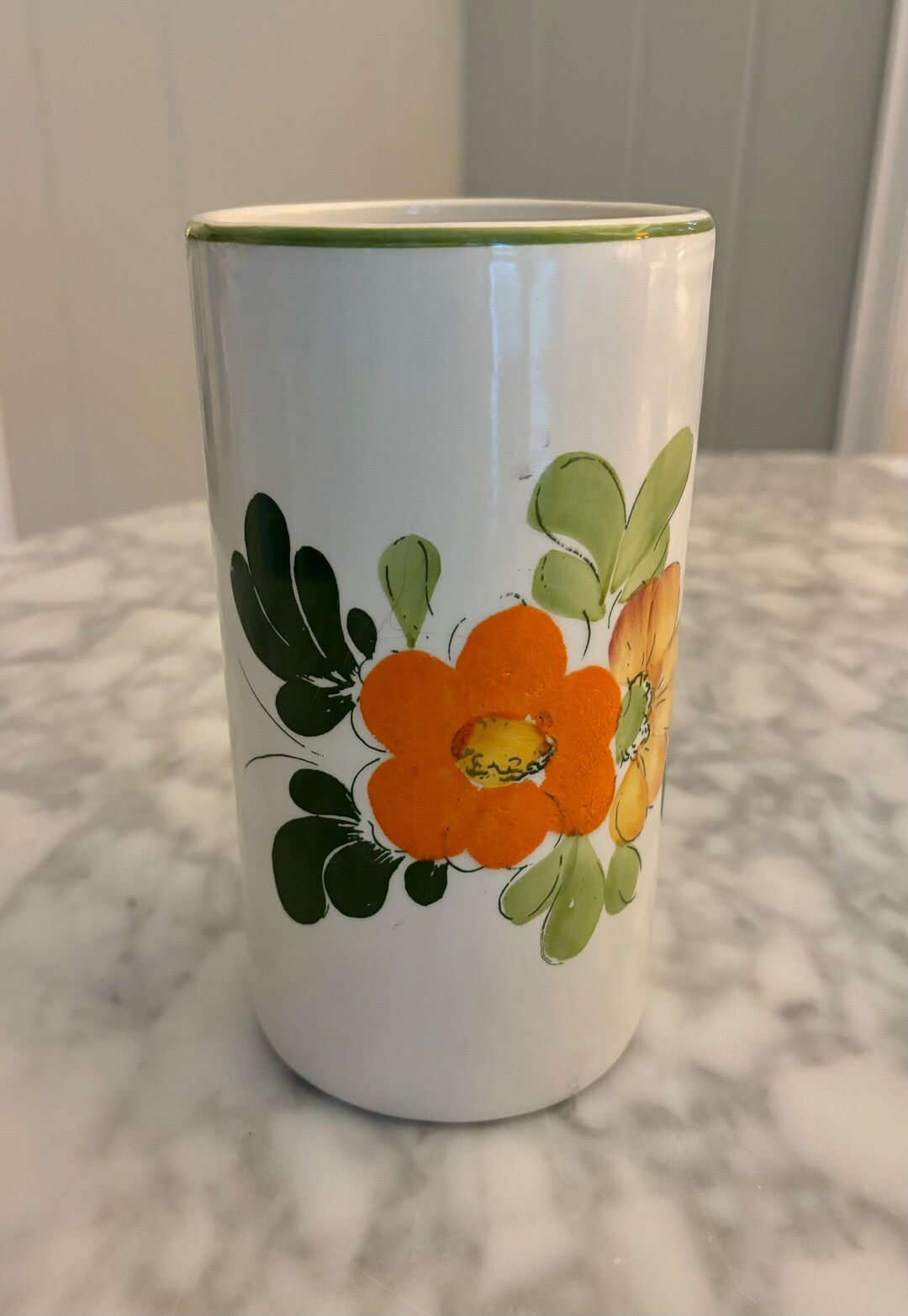Vintage Handpainted Vase by FTDA - 1979 Made in Brazil - Weiss - Orange ...