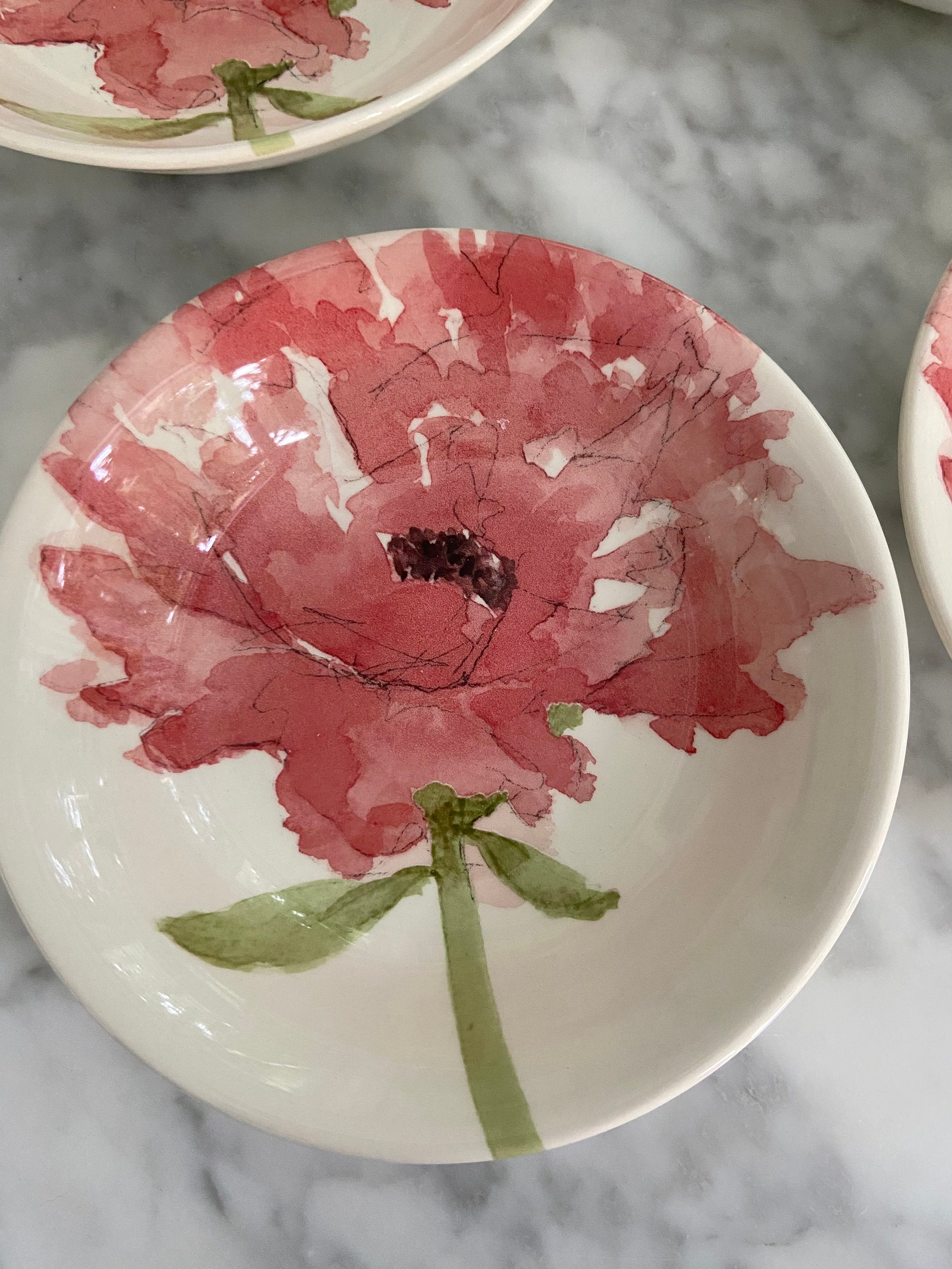 Royal Stafford Red Poppy Bowls Burslem England UK Porcelain 2 Soup / 2 ...