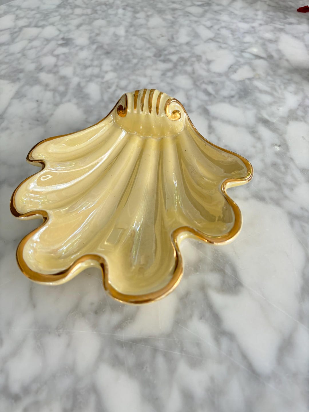 Vintage Acme Craftware 22K Gold Trim Candy Dish Iridescent Yellow ...