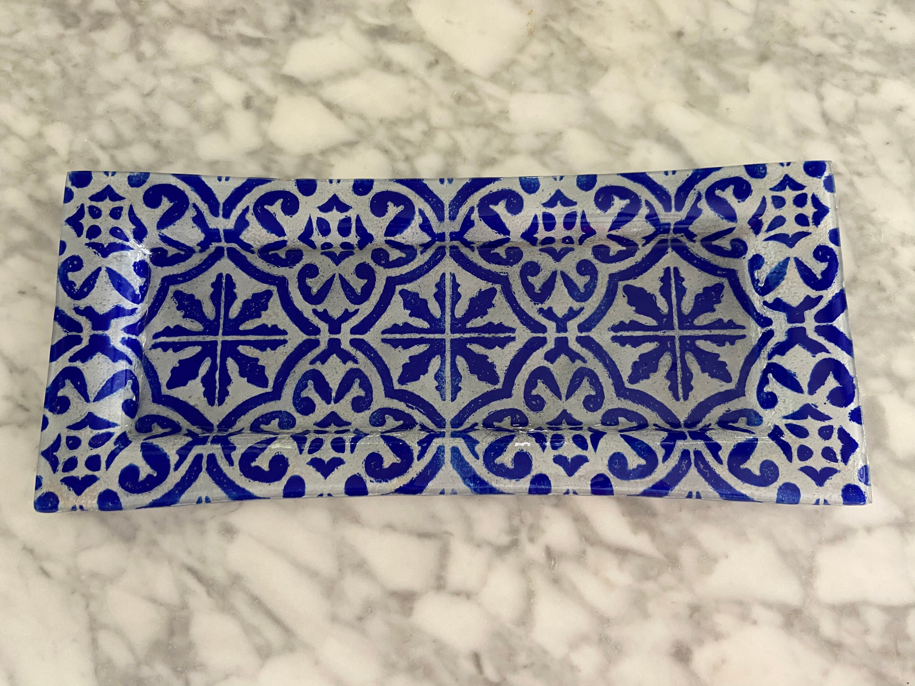 Blue Glass Platter Mexican Talavera Tile Style Long and - Etsy