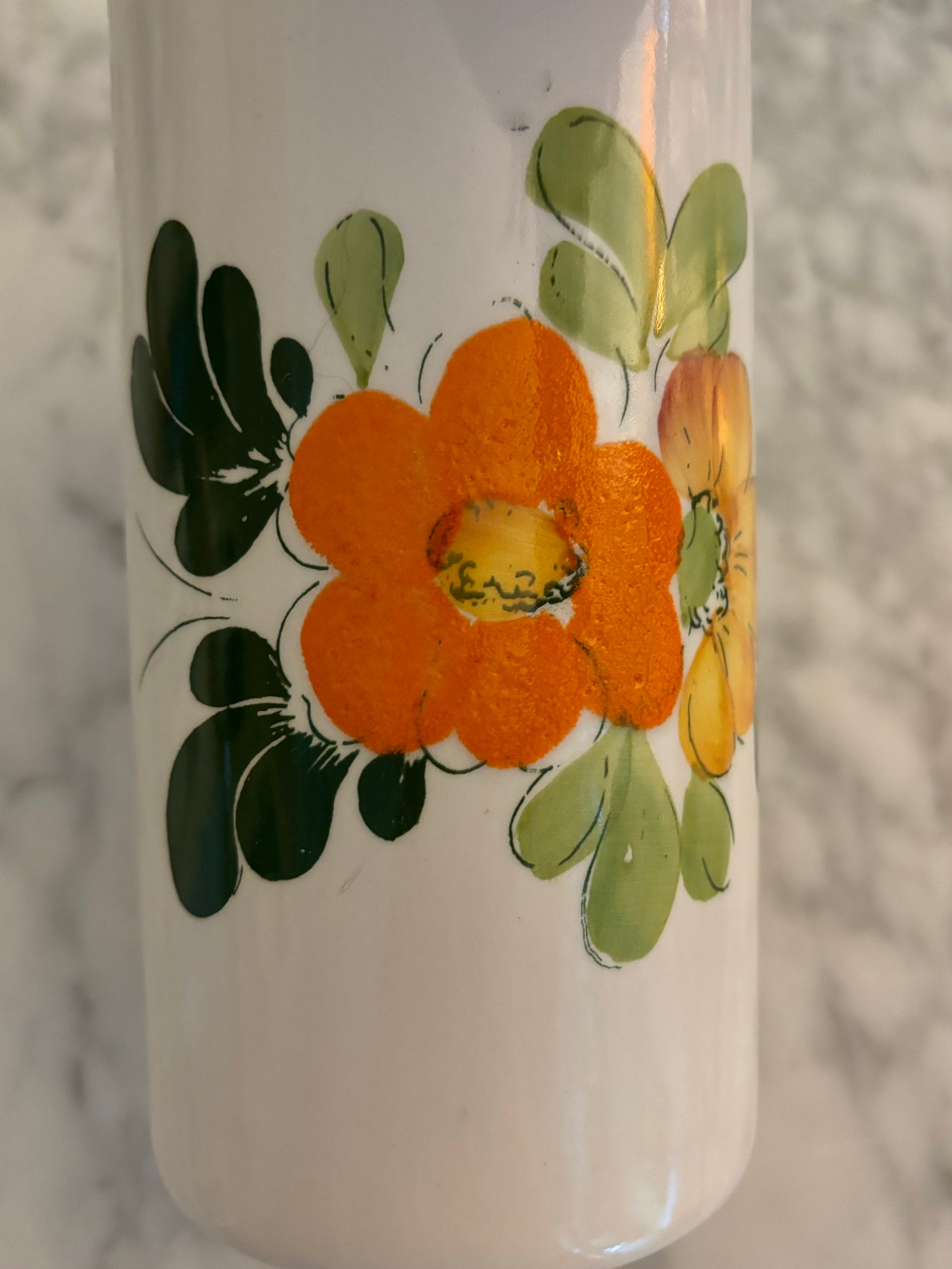 Vintage Handpainted Vase by FTDA - 1979 Made in Brazil - Weiss - Orange ...