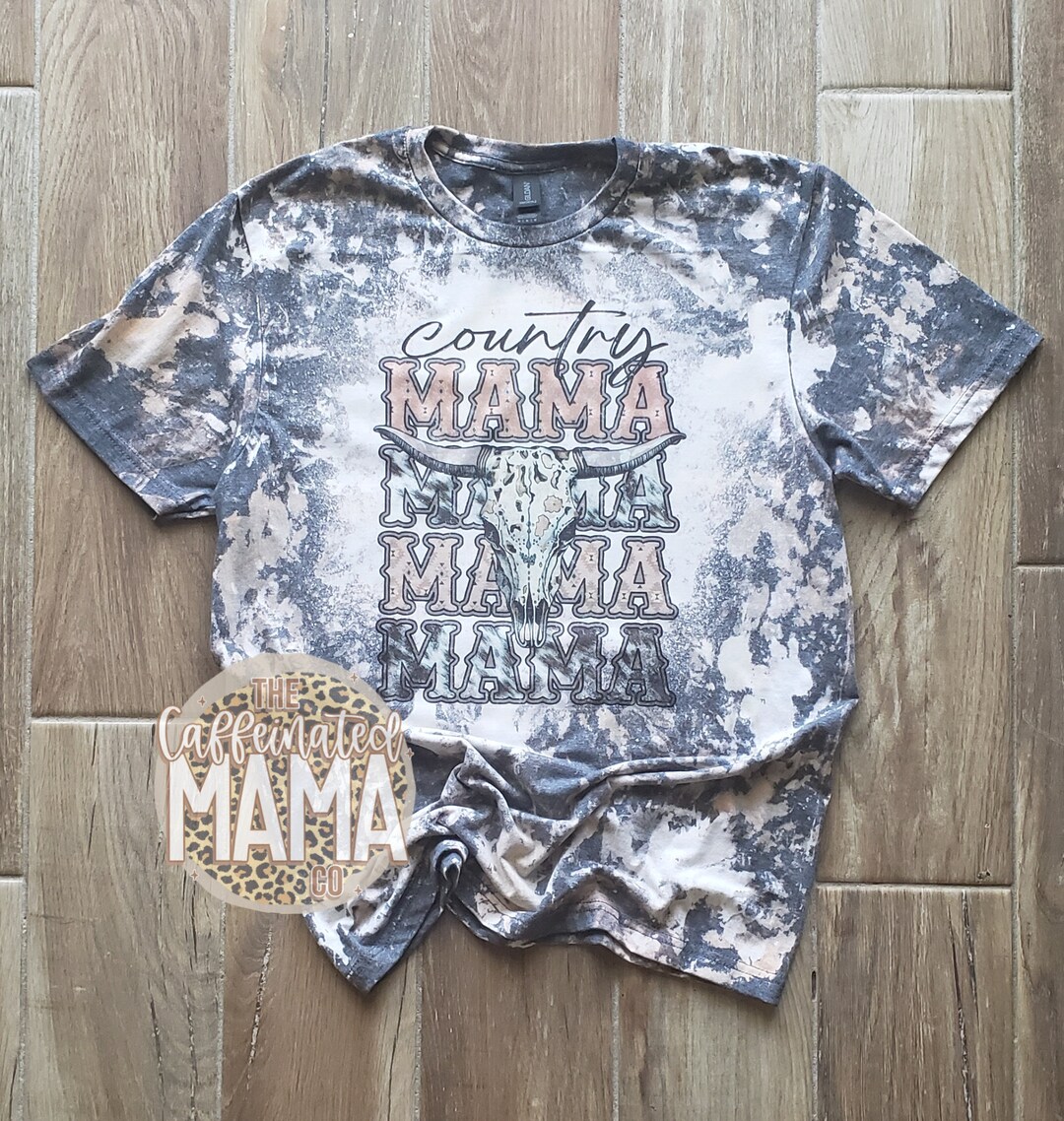 Country Mama Bull Skull Stacked Cowhide Leather Look Bleached Shirt ...