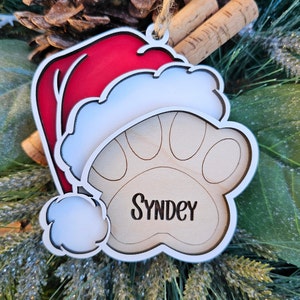 Animal Paw Personalized Name Wood Christmas Ornament ~ Santa Paws ...