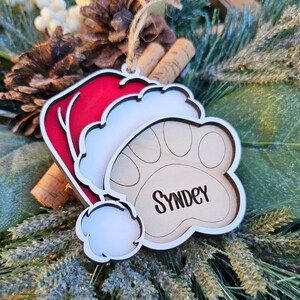 Animal Paw Personalized Name Wood Christmas Ornament ~ Santa Paws ...