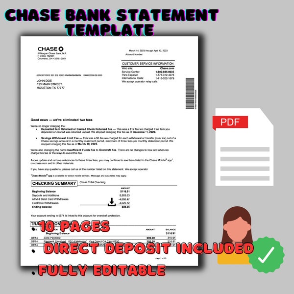 Chase Bank Statement Template - Etsy