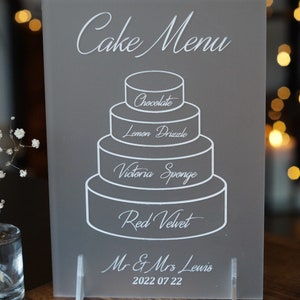 Personalised Wedding Cake Menu Sign, Wedding Cake Flavour Sign, Sweet ...