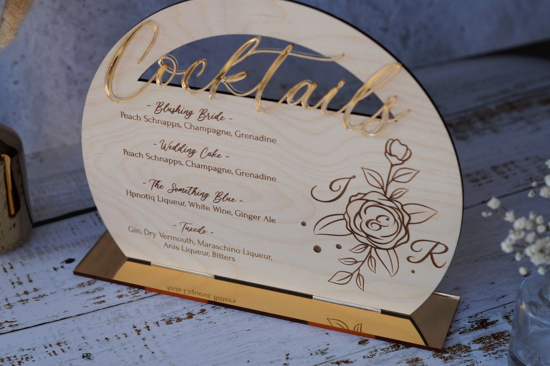 Laser Cut Cocktails Menu, Custom Cocktails Menu, Wedding Bar Menu Sign ...
