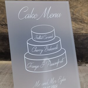 Personalised Wedding Cake Menu Sign, Wedding Cake Flavour Sign, Sweet ...