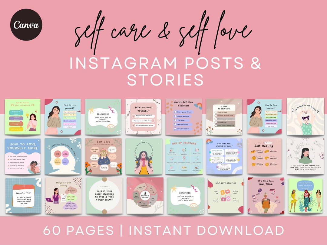 Self Care and Self Love Instagram Post & Story CANVA Template Life ...