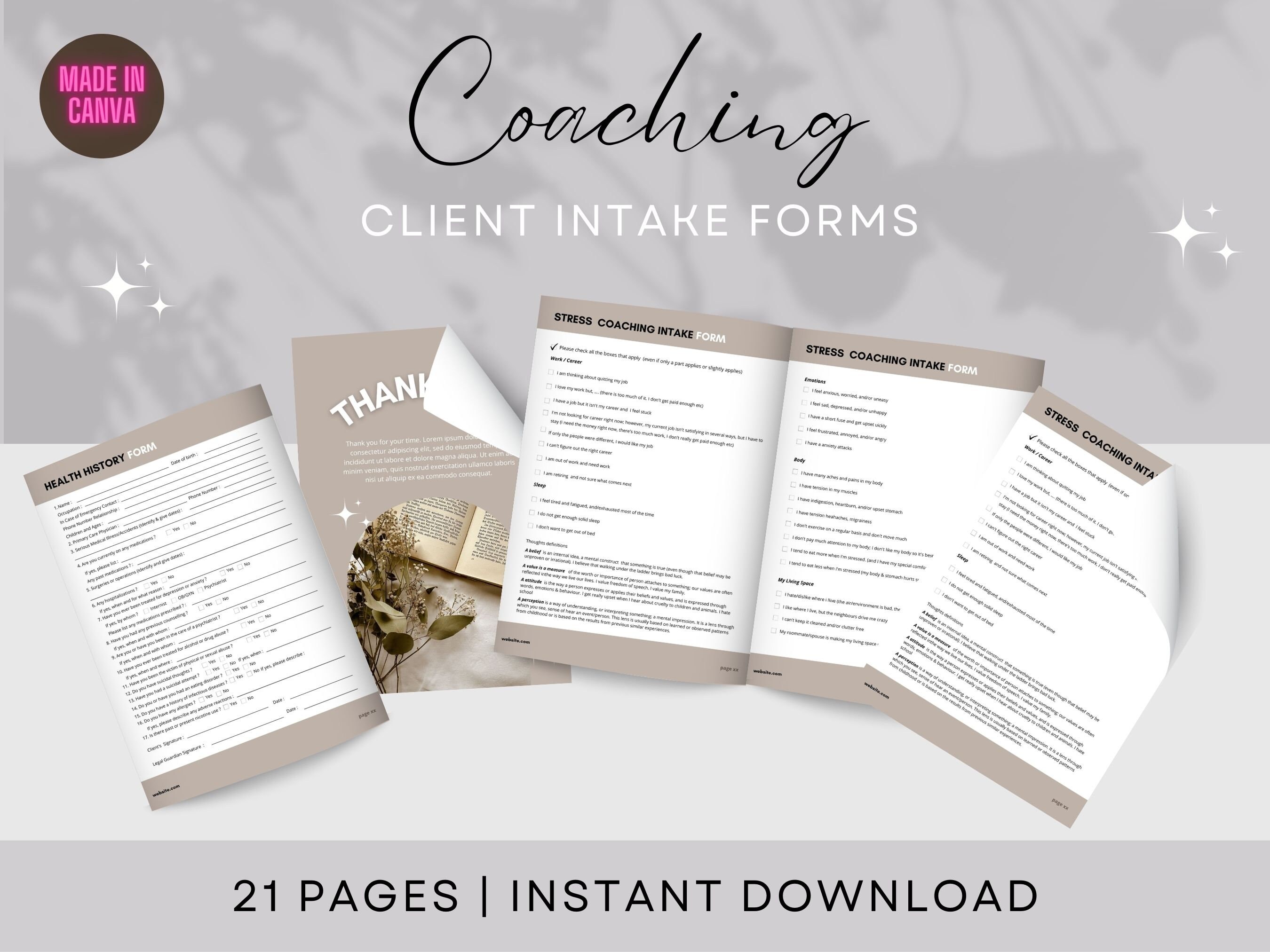 Client Coaching Intake Forms for Coaches, Therapist, Coaching Form ...
