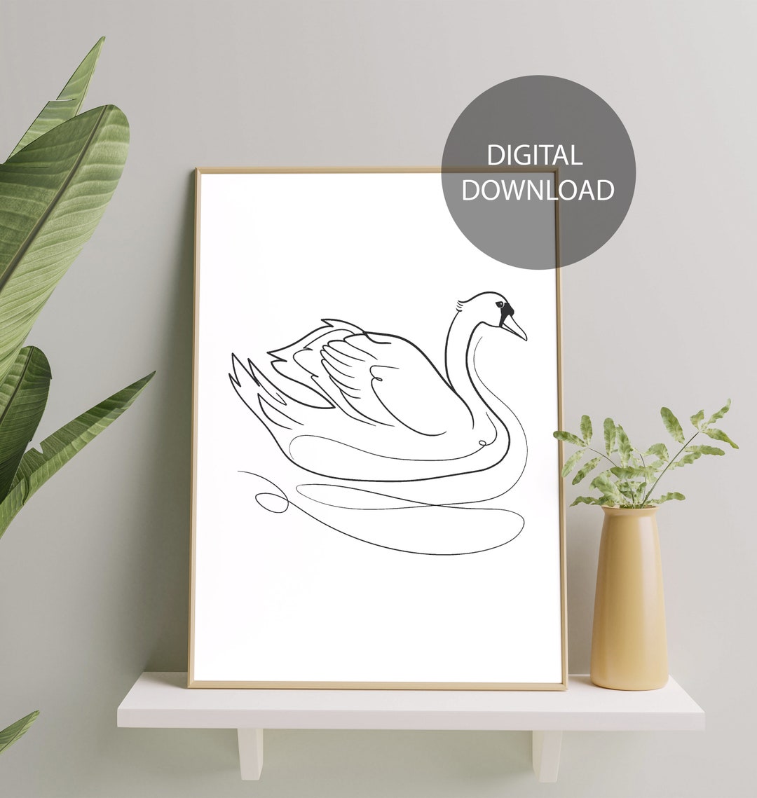 Swan Line Art Swan Minimalist Wall Art Printable Swan Swan - Etsy