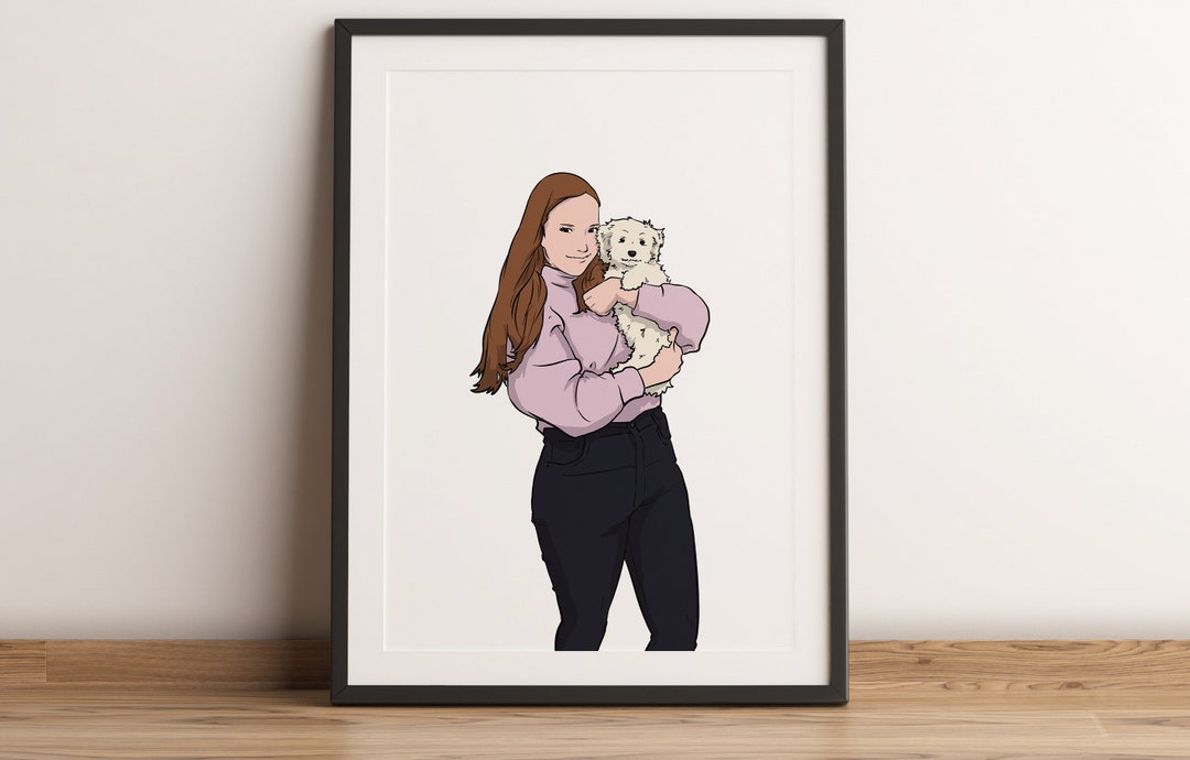 Custom Dog and Owner Portrait From Photo, Printable Dog Drawing, Dog ...