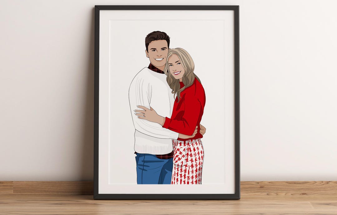 Personalised Couple Portrait, Custom Couple Drawing, Engagement Drawing ...