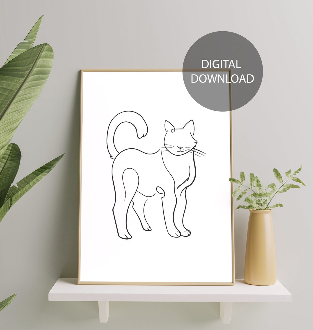 Minimalist Cat Line Art Print Cat Wall Art Printable - Etsy