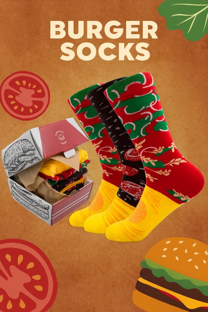 Sushi, Burger, Pizza Funny Food Socks Gift Set – Rolled Cotton Gift for ...