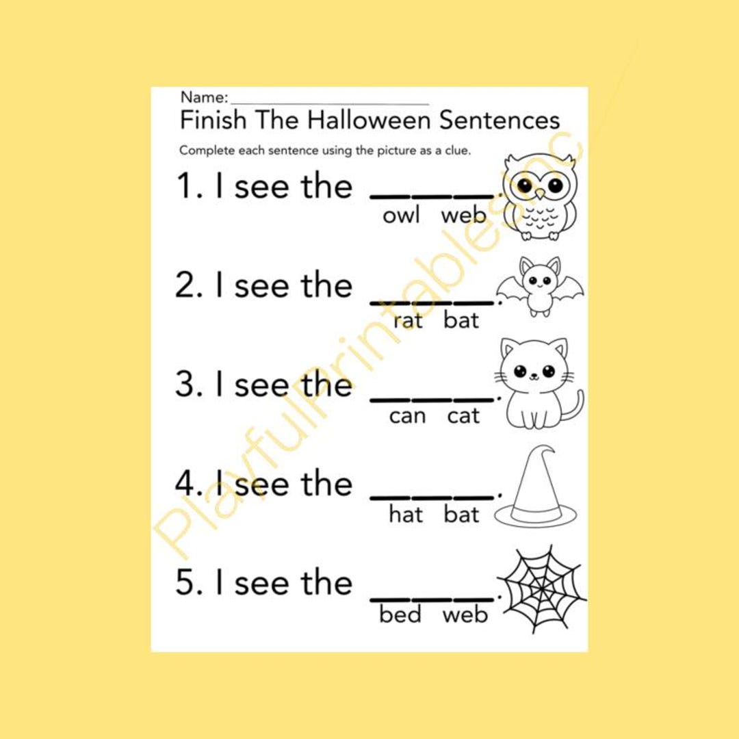 Finish the Halloween Sentences Worksheet - Etsy